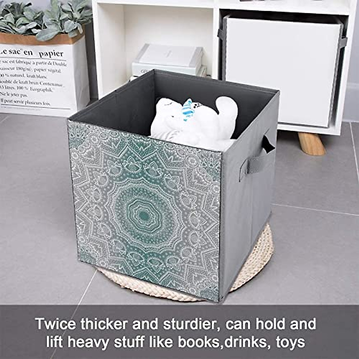 Mandela Pattern Foldable Storage Bins Printd Fabric Cube Baskets Boxes with Handles for Clothes Toys, 11x11x11