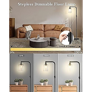 bulbeats 63IN Dimmable (Brightness Adjustable) Industrial Floor Lamp, Black Modern Standing Lamps with Clear Glass Lampshade, E26 LED Bulb Included, Farmhouse Floor Lamp for Living Room Bedroom