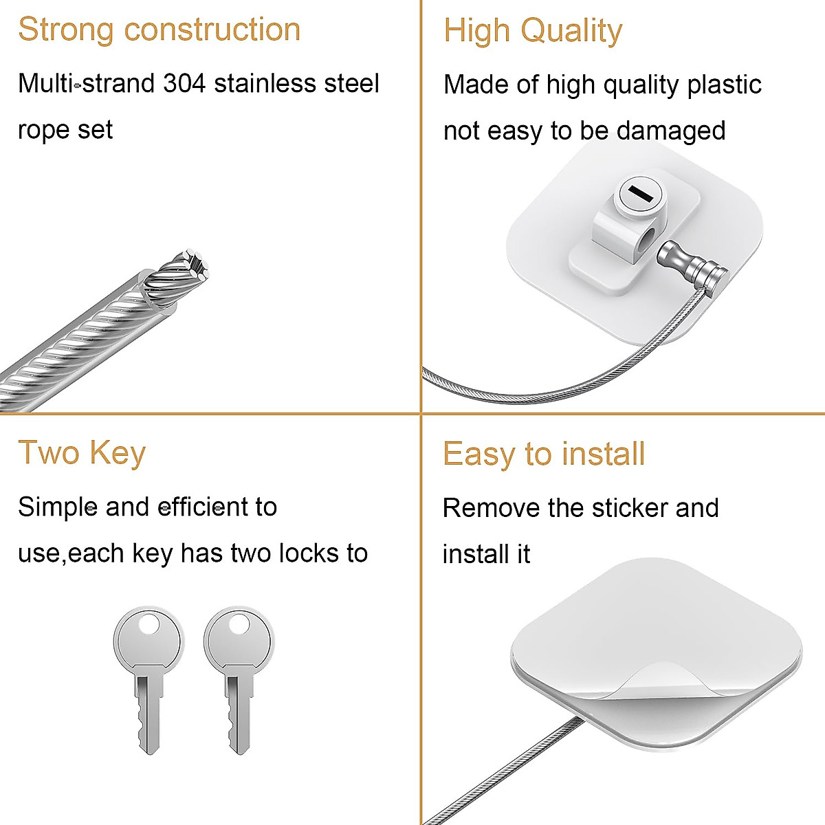 White Fridge Lock, 2 Pack Refrigerator Lock with 4 Keys, Fridge Locks for Kids Proof, Freezer Lock and Drawer Lock, No Tools or Drilling Required, Adult Safety Locks for Pantry, Freezer, and More