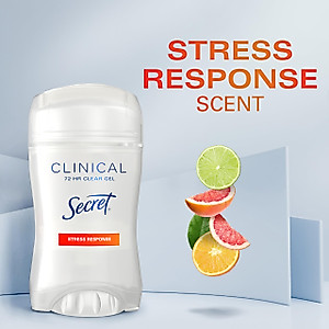 Secret Clinical Strength Antiperspirant Deodorant for Women, Stress Response, 3X Stress Protection, 72hr Sweat & Odor Protection, PH Balancing Minerals, Clear Gel, 1.6 oz (Pack of 3)