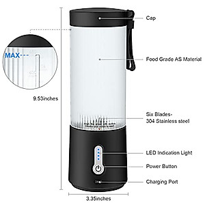 Personal Portable Blender, Mini Blender For Shakes and Smoothies, 15oz Multifunction Juicer Cup For Travel, Kitchen, Camping, Gym, Office