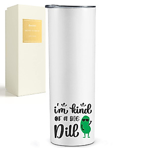 Onebttl Funny Pickle Gifts for Pickle Lovers, I AM KIND OF A BIG DILL, 20 oz Skinny Travel Tumbler with Lid and Straw, Best Gifts for Women/Men on Christmas/Birthday, Gift Box Included