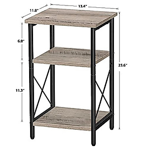 TUTOTAK End Table, Tall Side Table, End Table with Storage Shelves, 3-Tier Slim Table, Steel Frame, for Living Room, Study, Bedroom TB01BG018
