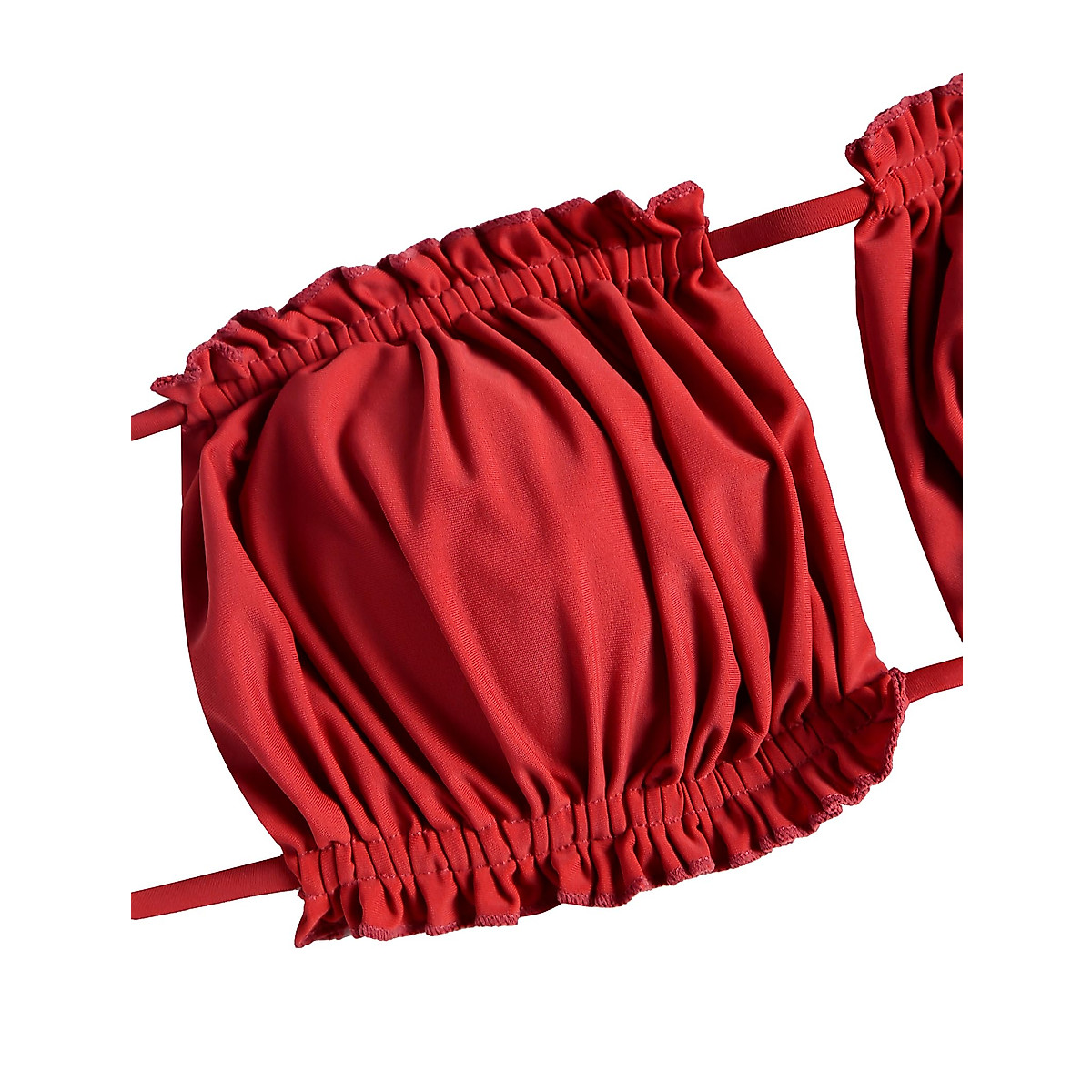 ZAFUL Womens Rib Ruched Bandeau Bikini Adjustable Tie Ruffle Cutout Sexy Swimwear Halter String Triangle Bikini Sets(2-Red, S)