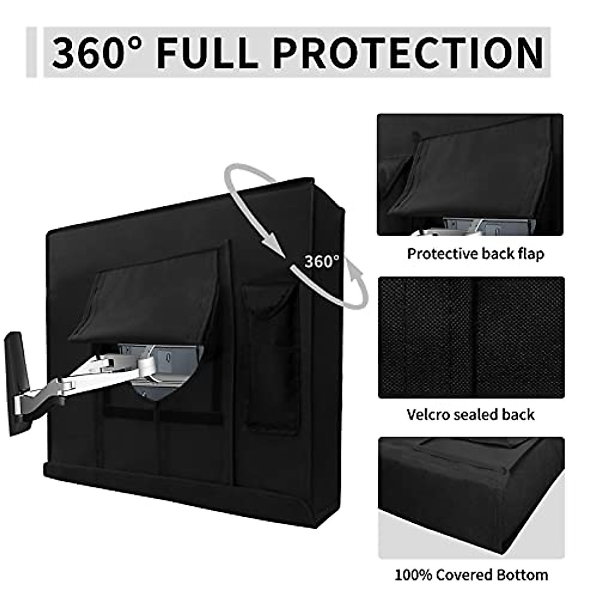 Outdoor TV Cover with Front Flap for Watching TV on Rainy Days, Convenient Use Without Remove, Durable TV Cover with Free Cleaning Cloth (30-32 inch, Black)