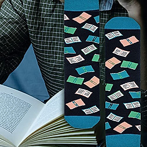 Funny Socks for Men Women Teens Boys - So Little Time So Many Book Novelty Fun Crew Socks-Funky Cotton Crazy Socks with Sayings-Valentines Day Funny Gifts Silly Christmas Stocking Stuffers