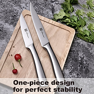 Kitchen Knife Set, Hanmaster 13 Pieces Stainless Steel Knife Sets for Kitchen with Block, Acacia Wood Knife Block Set with Sharpener, Gift Box Packed, Silver.