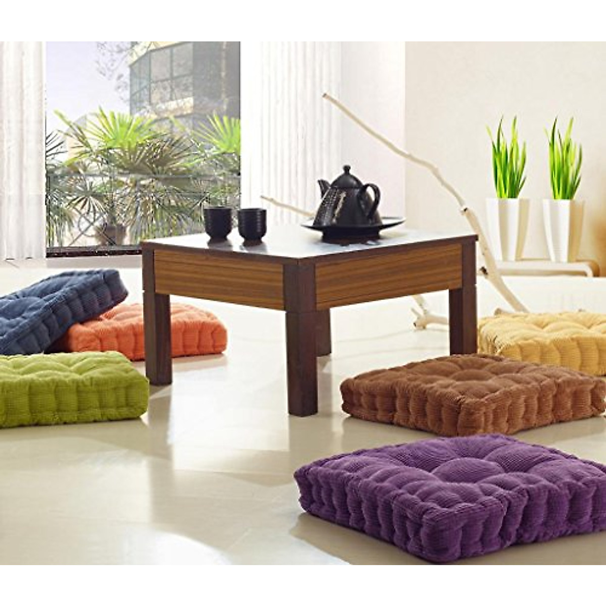 ChezMax Chair Cushions Large Outdoor Indoor Seat Cushion Thickened Bench Mat Durable Floor Pillow Winter Chair Pads for Bedroom Balcony Car Office Patio Sofa Travel Yellow Square 20"