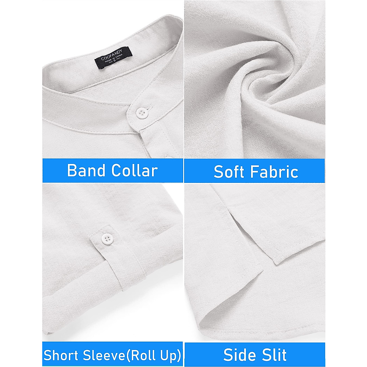 COOFANDY 2 Pieces Linen Outfits For Men White Short Sleeve Henley Shirt and Shorts Summer Beach Yoga Matching Sets