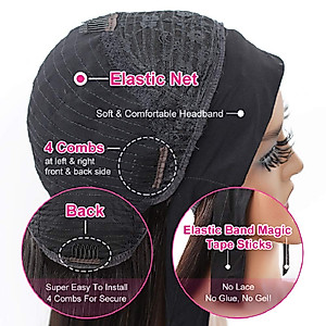 Headband Wig Straight Hair 100% Virgin Human Hair Wig for Black Women Glueless None Lace Front Wig Straight Machine Made Wig 150% Density Natural Color 14 Inch.