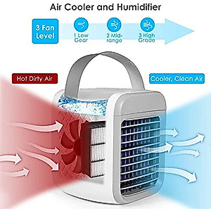 Pesonder Portable, Personal 3-in-1, Compact Evaporative Cooler Humidifier, 3 Wind Speed Desktop Air Conditioner Fan, Suitable for Home/Office, Gray