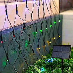 JMEXSUSS Solar Net Mesh String Lights Outdoor Waterproof Lights, 8 Modes Remote Control Waterproof Solar Net Lights Outdoor Green Wire 9.8ft x 6.6ft 320 LED Mesh Lights（Multi Color）…