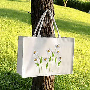 LEADO Floral Canvas Tote Bag for Women, Cute Tote Bags, Daisy Flower Bag for Shopping, Reusable Grocery Bags - Tote Bag Aesthetic, Daisy Gifts, Mothers Day, Birthday Gifts for Women