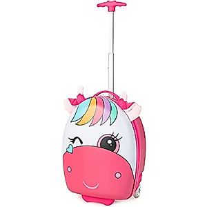 HONEY JOY Kids Luggage, 16” Children Rolling Suitcase w/Light-up Wheels & Telescopic Handle, Hard Shell Lightweight Travel Luggage for Toddlers, Carry On Luggage with Wheels for Boy Girl(Pink Unicorn)