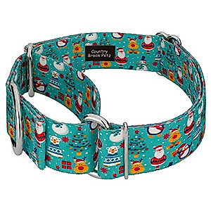 Country Brook Design - Santa and Friends Christmas Dog Collar with 11 Festive Patterns - 1 1/2 Inch Martingale Collection (1 1/2 Inch, Large)