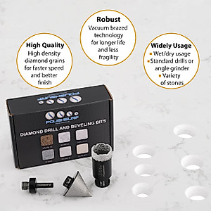 Diamond Core Drill Bits 1-3/8 Inch and Beveling Chamfer Bits 2 Inch Kit Vacuum Brazed Hole Saw with 5/8-11 Thread Plus 3/8 Inch Hex Shank Adapter (Set-2 with 1-3/8" (35mm) Diamond Core Drill Bit)