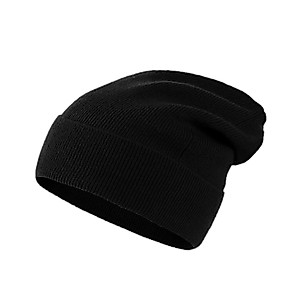 100% Pure Cashmere Beanie for Women and Men, Cuffed Warm Hat with Gift Box (Black)