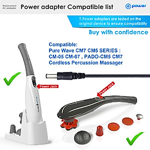 T-Power Charger for Pure-Wave by Pado CM-05 CM-07 Series, Vivreal LY-651A LY651A Cordless Percussion Dual Motor Therapy Massager Ac Dc Adapter Power Supply