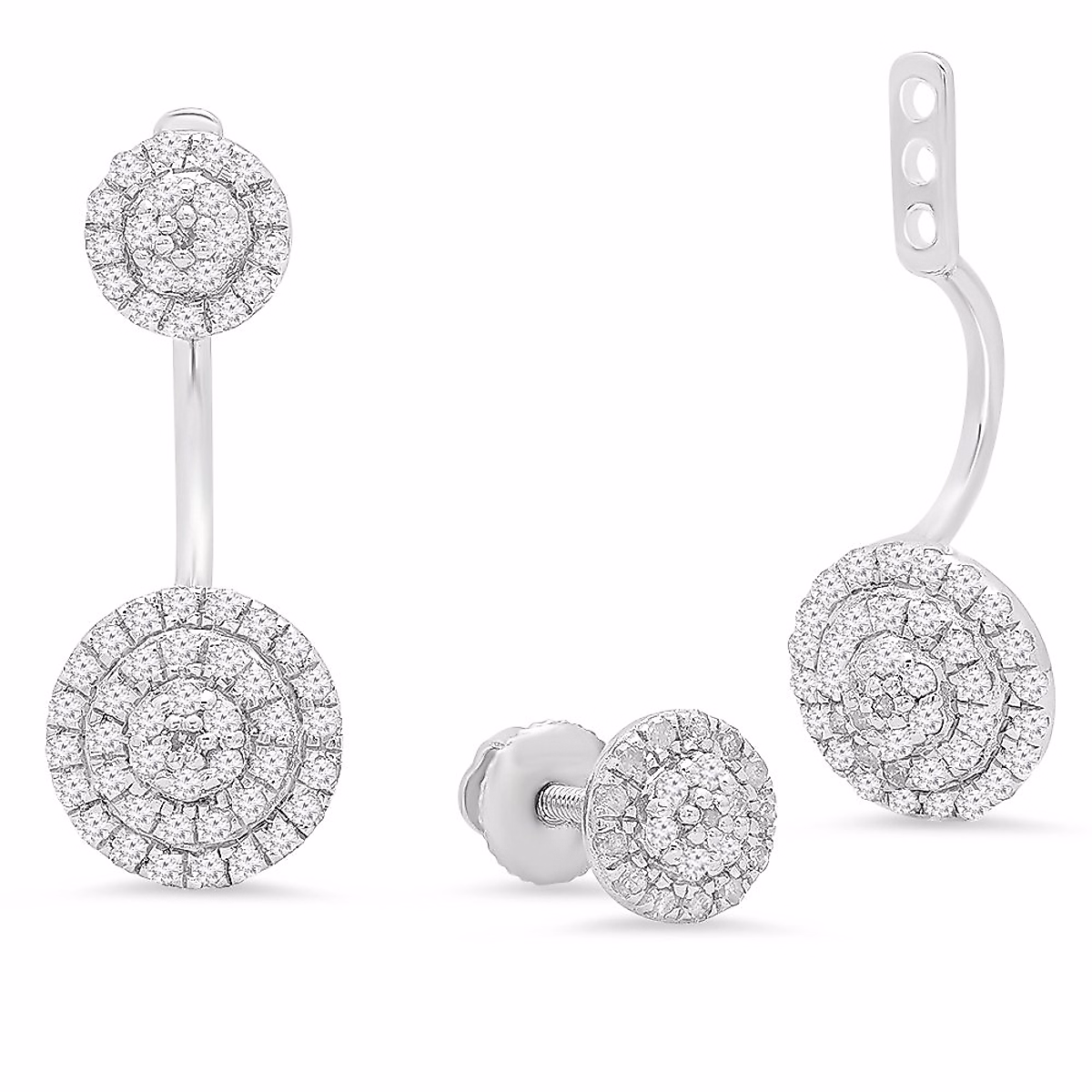 Dazzlingrock Collection 0.55 Carat (ctw) Round White Diamond Ladies Stud Earrings Jackets Set 1/2 CT, Sterling Silver