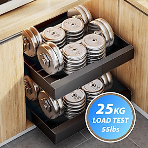 Expandable Pull out Cabinet Organizer with Sliding Drawer, Expandable (11.8"-18.1")Heavy Duty Slide out Drawer Adhesive Nano Film Slide Out Pantry Shelves for Kitchen,Bathroom,Pantry (2.7" H) (Black)