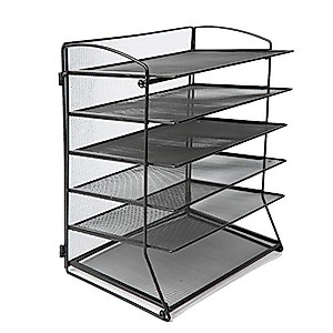 CLATINA 6-Tier Metal Mesh Desk File Organizer Desktop Letter Tray Paper Document Holder for Office Home School Black