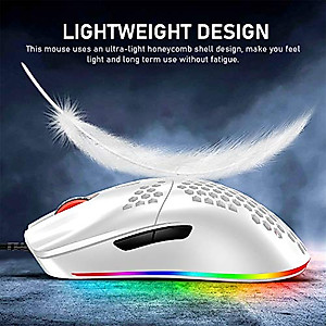 Gaming Keyboard and Mouse,3 in 1 White LED Backlit Wired Mechanical Keyboard Red Switch,RGB 6400 DPI Lightweight Gaming Mouse with Honeycomb Shell,Gaming Mouse Pad for PC Gamers(White)