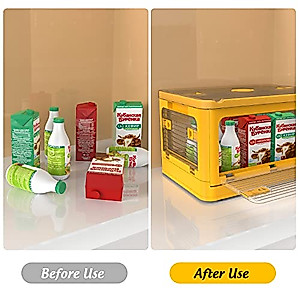 Storage Bins with Lid, Plastic Storage Bins, 5 Side Open Stackable Storage Bins with Wheels, Clear Collapsible Storage Box Containers for Organizing Clothes, Toy, Books, Grocery, Quilt (30 Qt. 1-Pack, Yellow)