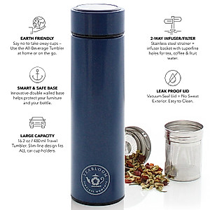 Teabloom - The ORIGINAL All-Brew Travel Tumbler & Thermos | OPRAH’s Favorite | 16oz/480ml Insulated Water Bottle/Tea Flask/Cold Brew Coffee Mug