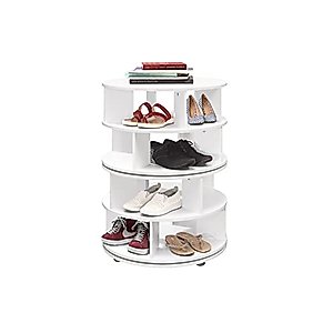 KB Designs - Revolving 16 Pair Shoe Rack Storage Organizer, White