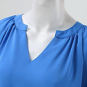 Blouses for Women Dressy Casual Sexy Women's Loose Casual Short Sleeve Chiffon Top V Neck T Shirt Sexy Blouse Blue