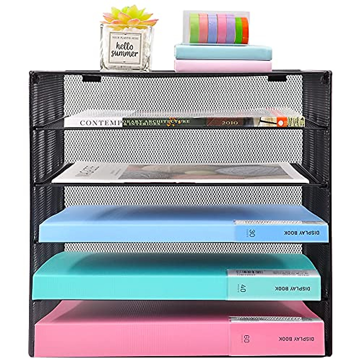 COSYAWN Paper Letter Tray Organizer, 5 Tier Mesh File Tray Desktop Paper Sorter, Black