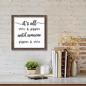 FINGERINSPIRE It's All Shits Art Sign Solid Wood Bathroom Sign with Arylic Layer 7x7 Inch Funny Bathroom Wall Art Large Hangable Wooden Frame for Bathroom Decor