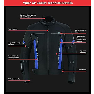 RS Motosports All Season Racing Motorbike Jacket for Men Water Proof & Breathable Motorcycle Jacket with Textile Fabric (US, Alpha, Large, Regular, Regular, Blue)