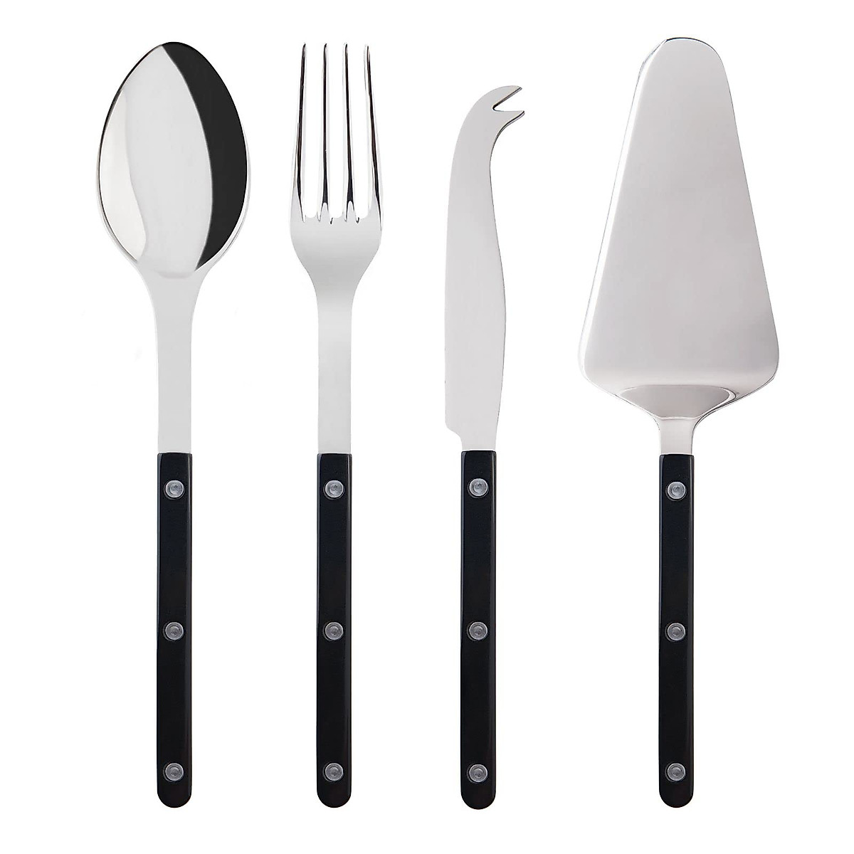 SABRE PARIS - 4-Piece Serving Set - Bistrot Collection - 2 Serving Flatware, Serrated Pie Server, Large Cheese Knife - Stainless Steel & Nylon - Dishwasher Safe - Black - Brilliant Finish