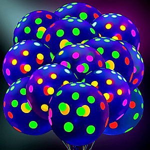 50 Pcs Glow in The Dark Balloons Neon Balloons Decoration Neon Party Supplies UV Blacklight Latex Balloons 12 Inch Reactive Fluorescent Mini Polka Dots Balloons for Neon Glow Party (Transparent)