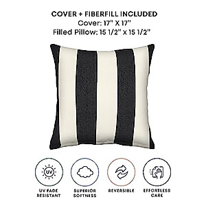Honeycomb Outdoor Square Toss Pillow Set, 17" W x 17" L, Cabana Stripe Black & Ivory Outdoor Pillows