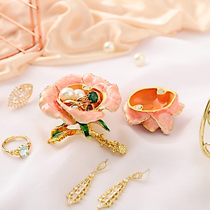 QIFU Decorative Hand Painted Rose Hinged Jewelry Trinket Box Unique Gift Home Decor