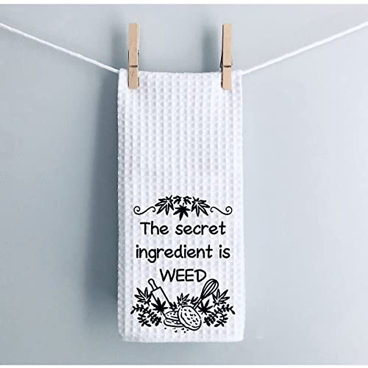 The Secret Ingredient is Weed Funny Farmhouse Kitchen Decor Cute Housewarming Gift Novelty Dish Towel (Ingredient is Weed)