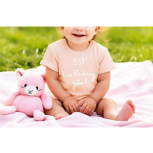 Girls 1st Birthday Shirt Heart Birthday Girl Shirt for Baby Girls One Year Old Retro Birthday White on Peach Shirt 12 Months