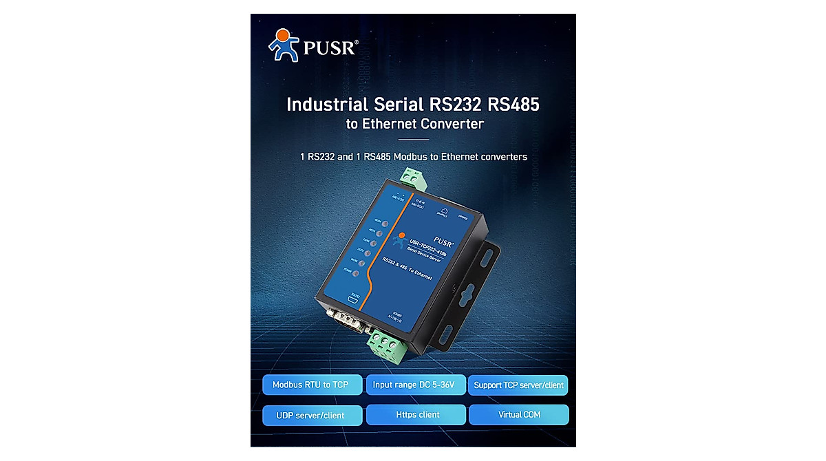 PUSR RS232 RS485 Modbus RTU to Modbus TCP Gateway Serial to Ethernet ...