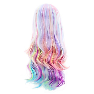 AGPTEK Full Long Curly Wavy Rainbow Hair Wig, Heat Resistant Wig for Music Festival, Theme Parties, Wedding, Concerts, Dating, Cosplay & More