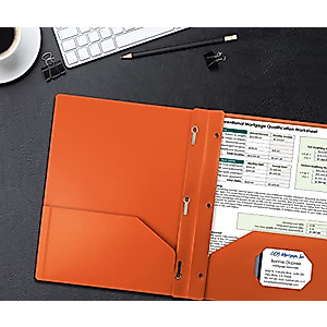 Better Office Products Orange Plastic 2 Pocket Folders with Prongs, Heavyweight, Letter Size Poly Folders, 24 Pack, with 3 Metal Prongs Fastener Clips, Orange