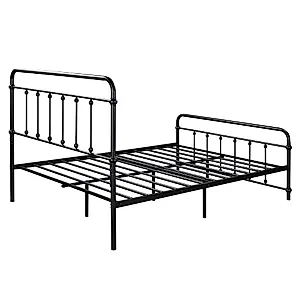 Full Size Metal Platform Bed with Vintage Headboard and Footboard Sturdy Premium Steel Slat Support No Box Spring Needed, Textured Black (Ereddressy-Bed-N708)