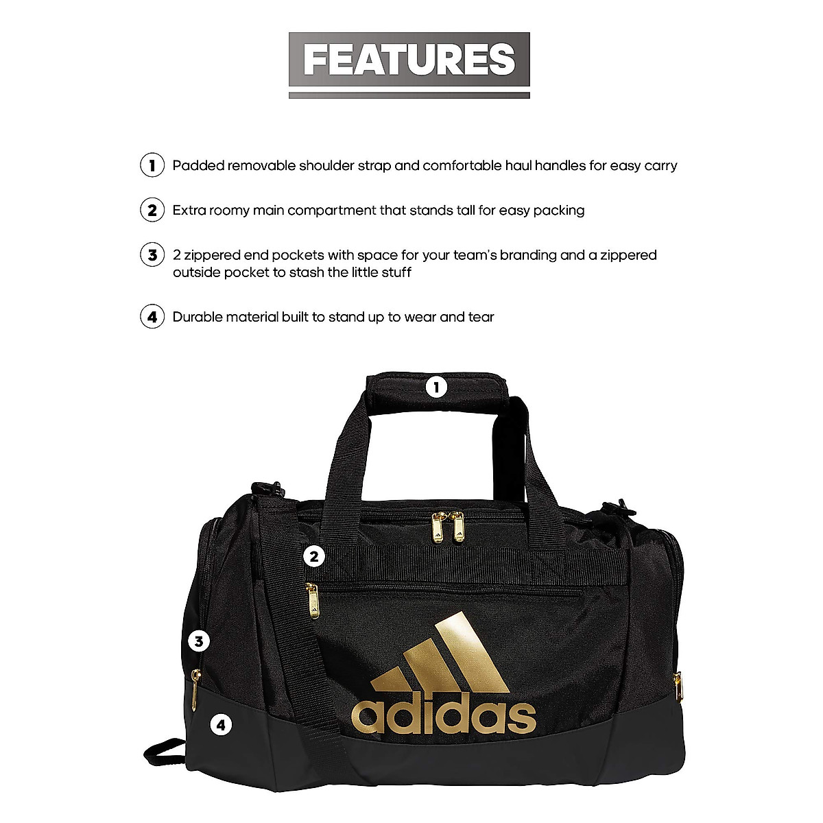 adidas Unisex Defender 4 Small Duffel Bag, Black/Gold Metallic, One Size