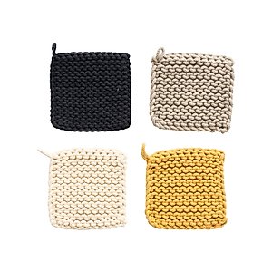 Creative Co-Op Cotton Crocheted, 4 Colors Pot Holders, 8" L x 8" W x 0" H, Multicolor