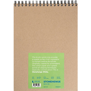 Stonehenge 100% Cotton Medium Weight Spiral Journal, White, 9 x 12 inches, 250gsm, 32 Sheets for Dry Media