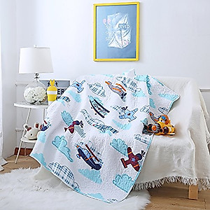 House Airplane Plane Quilt Baby and Toddler Quilt Bedspread Boys Girls Kid's Quilt 43" X 51"