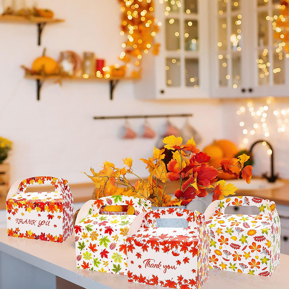 HOWAF Fall Maple Leaves Gift Boxes,12pcs Thanksgiving Party Treat Candy Boxes for Fall Harvest Party Thanksgiving Celebration Supplies, Autumn Party Candy Boxes, Hello Fall Goodie Boxes