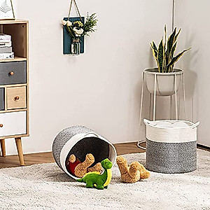 YOUDENOVA Cotton Rope Cube Storage Baskets, 13x13 Round Woven Baskets 4 Pack, Grey & Black Bundles