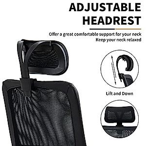 Office Chair, Ergonomic Mesh Desk Chair, High Back Computer Chair with Adjustable Headrest,Lumbar Support, Tilt Function,Swivel Rolling, Soft PU Armrest Task Chair Home Office Desk Chairs, Black